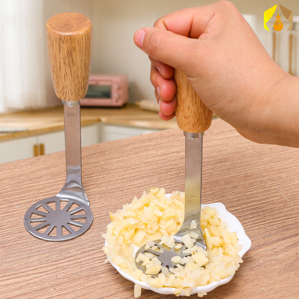 Stainless Steel Potato Masher Wood Long Handle Food Grade ...