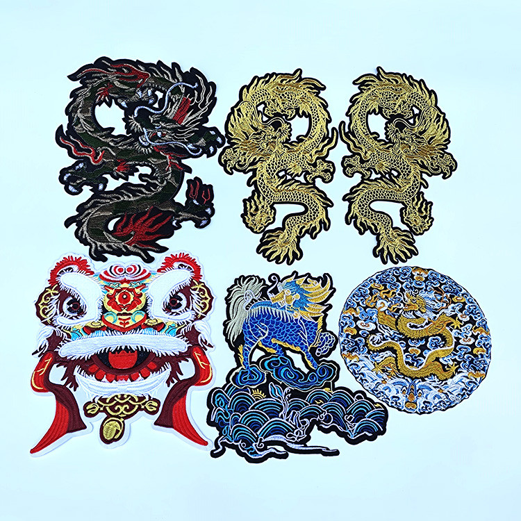 Chinese Style Large Embroidered Cloth Stickers Dragon Phoenix Kirin ...