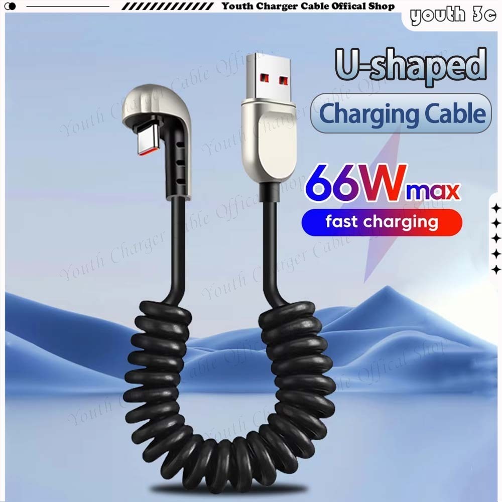 6A Fast Charging Spring telescopic Data Cable 66W USB to Type C phone ...