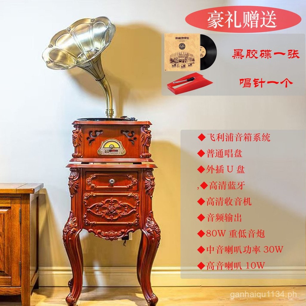 Retro Vinyl Phonograph Desktop Copper Speaker Living Room European ...