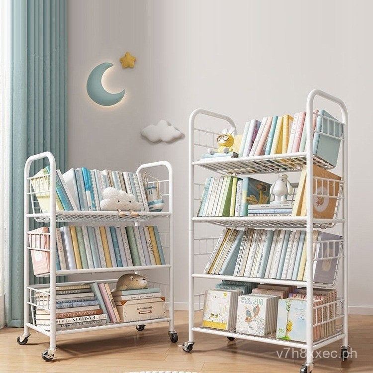 Bookshelf Floor Movable Iron Picture Book Rack Student Book Storage ...
