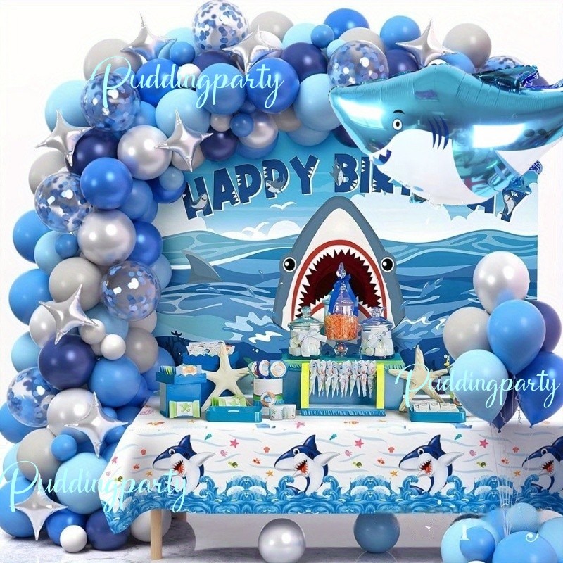 Ocean Theme Balloon Set Blue Shark Silver Star Foil Balloons Marine ...
