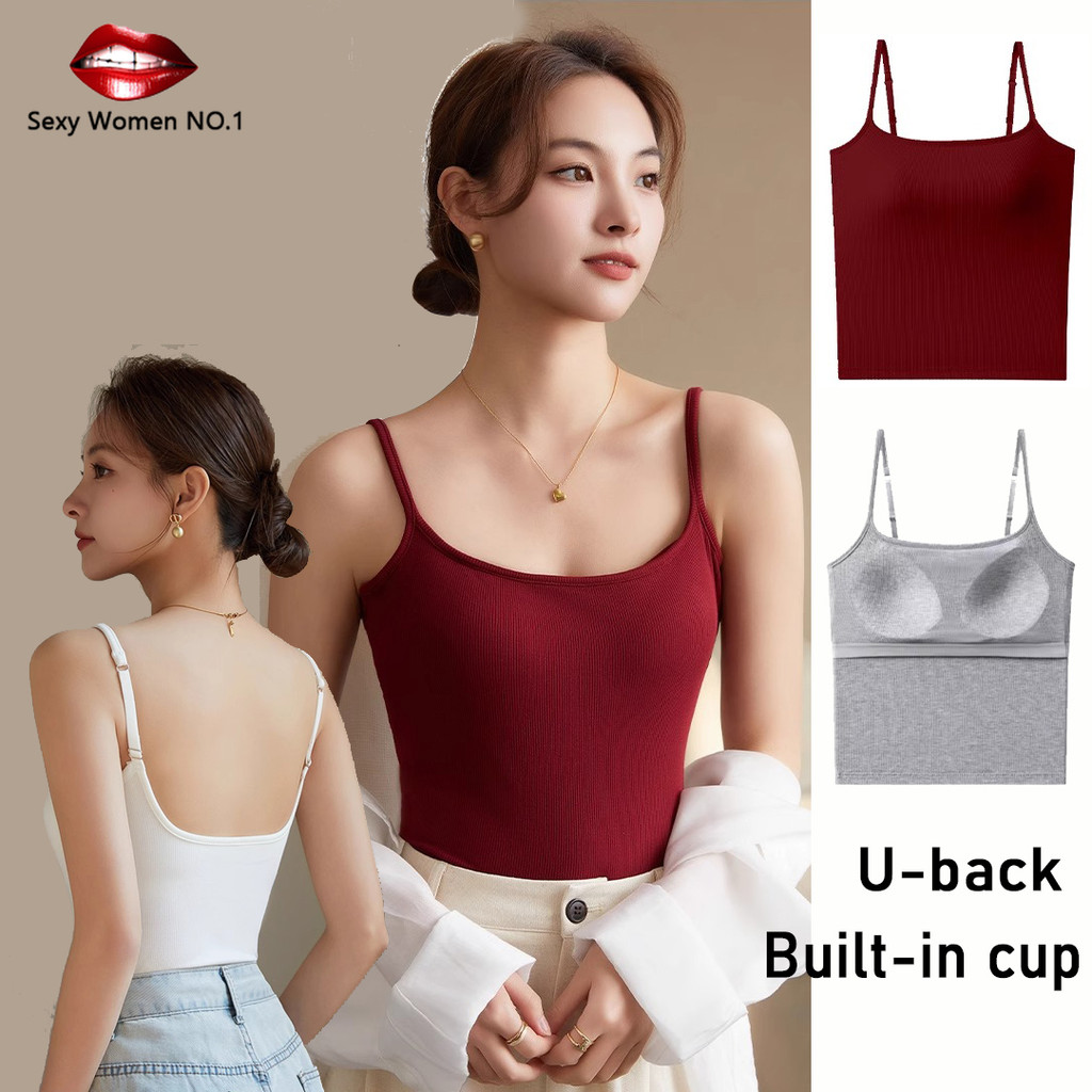 S-XL Ribbed one-shoulder white Camisoles, women's with chest pad fixed ...