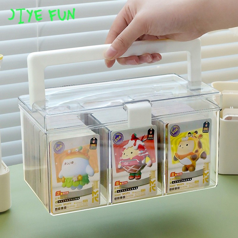 Trading Card Storage Box with Handle Lid Compartment Organizer for TCG ...