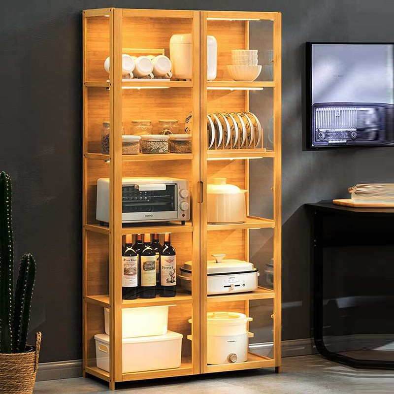 Bamboo Kitchen Storage Cabinet 3/5 Layers Acrylic Display Cabinet ...