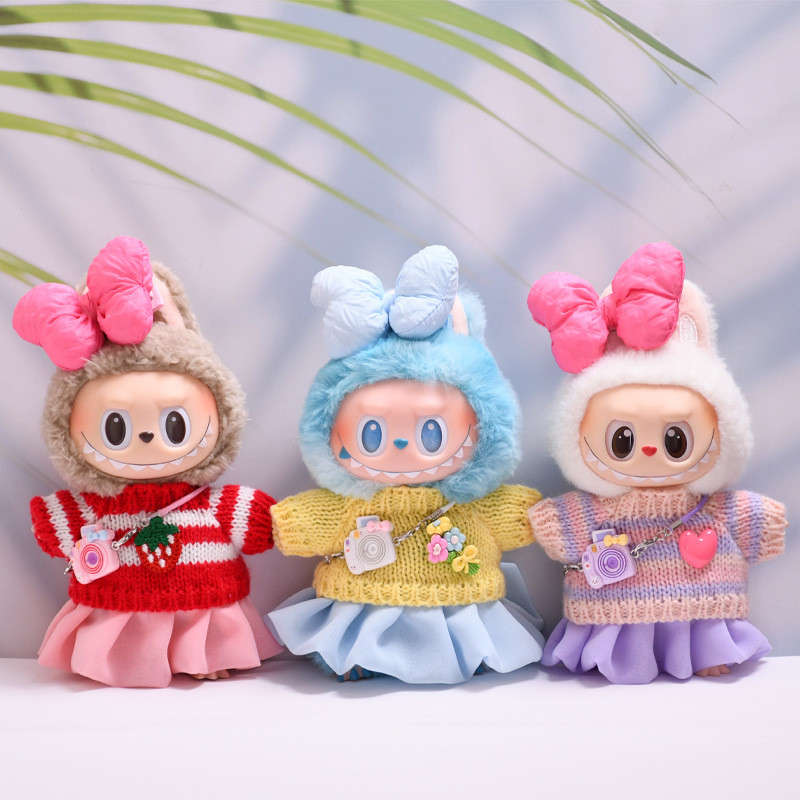 labubu clothes 15cm 17cm labubu v1 v2 v3 sweater gauze skirt bow ...
