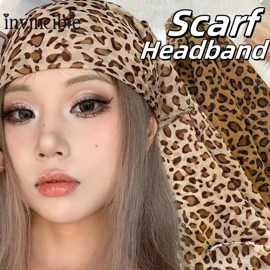 Y2K INS Lace Triangle Headscarf - Retro Leopard Print Elegant Silk ...