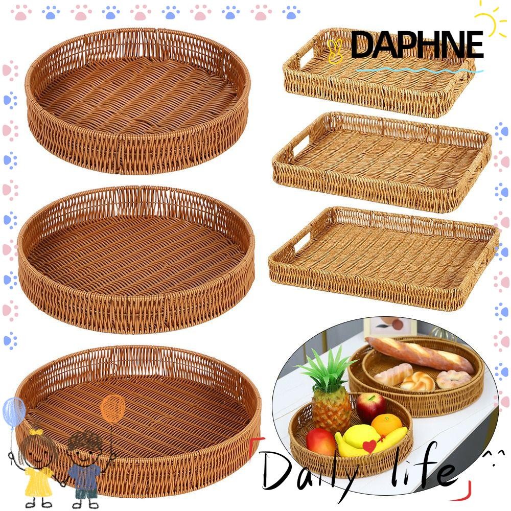 DAPHNE 1Pcs Handwoven Rattan Basket, Breakfast Bread Food Round Rectangular Shape Storage Tray ...