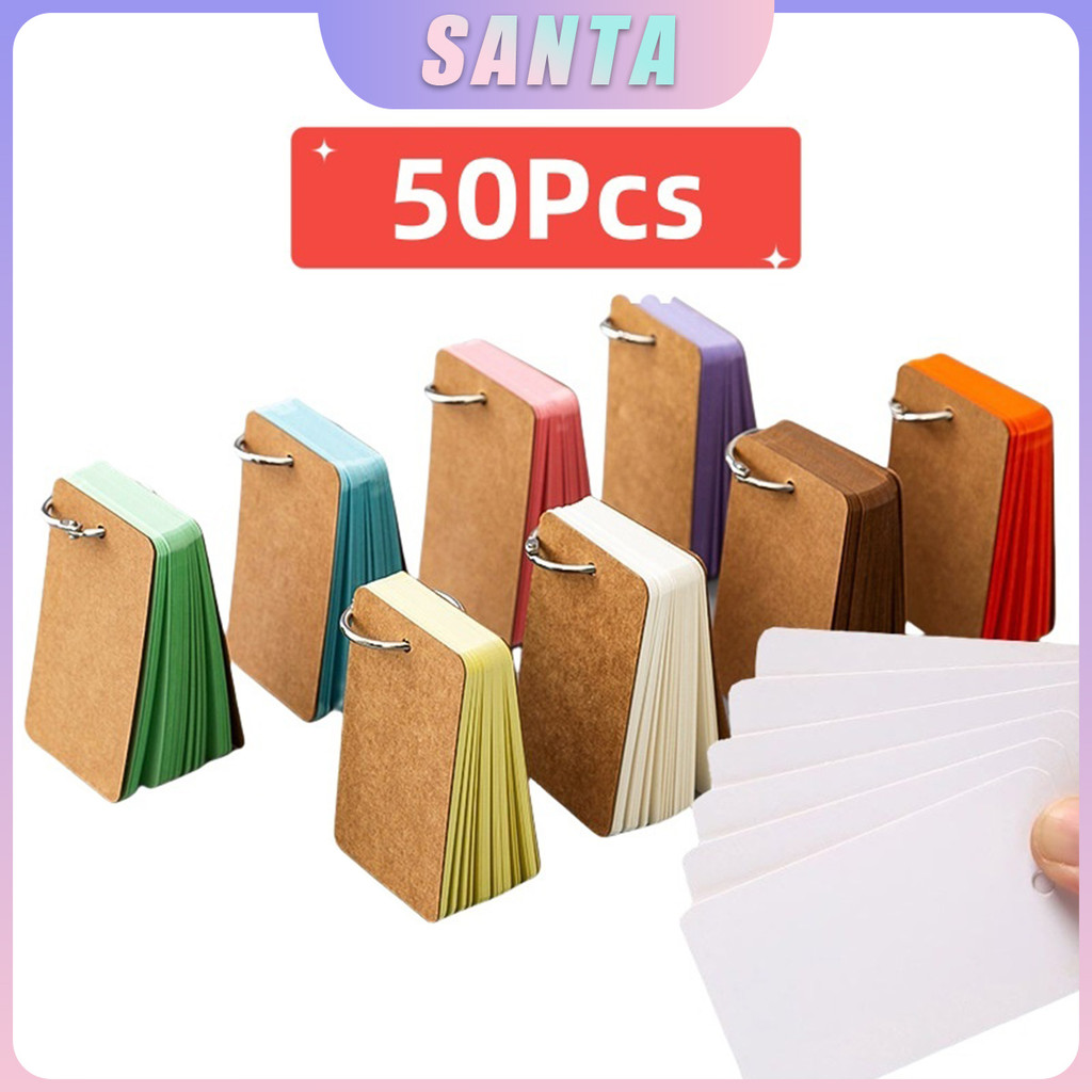 50 Pages Sticky Notes Index Card With Ring Loose-leaf Blank Card Memo ...