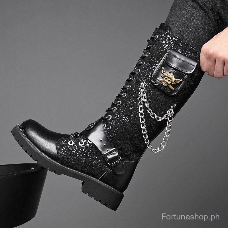 Punk Rock Boots High Men's Foreign Trade Skull Lace-up Boots Thick ...