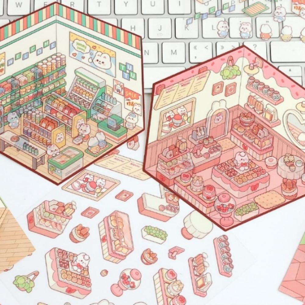 3D Sticker Scene,1Sets 3D House Stickers, 3D Sticker Scene Make Your ...