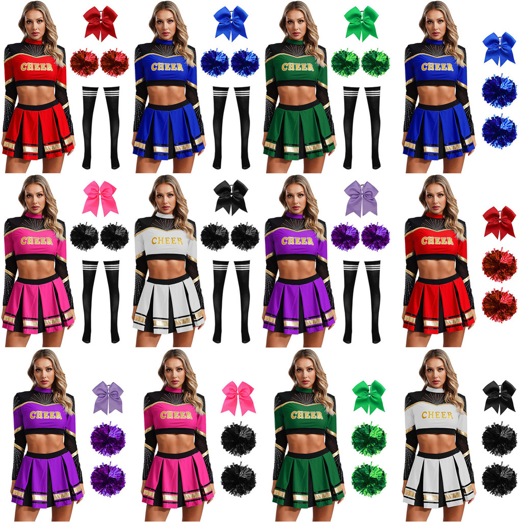 zdhoor Women Cheerleading Performance Dance Outfit Long Sleeve Mock ...