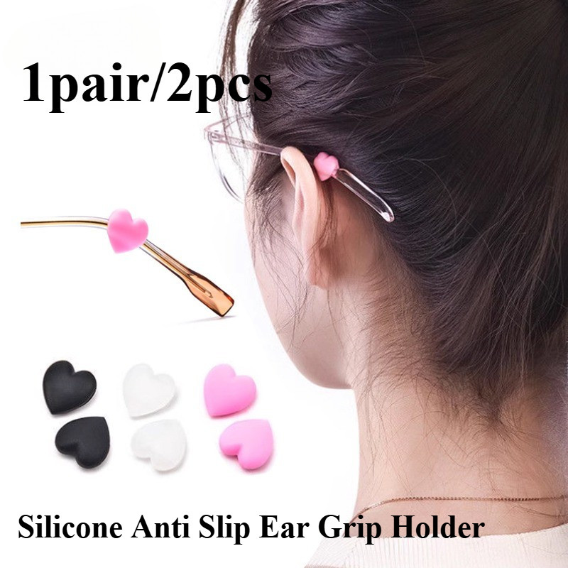 1 Pair/2pcs Silicone Heart Anti Slip Ear Grip Holder Eyeglasses Temple ...
