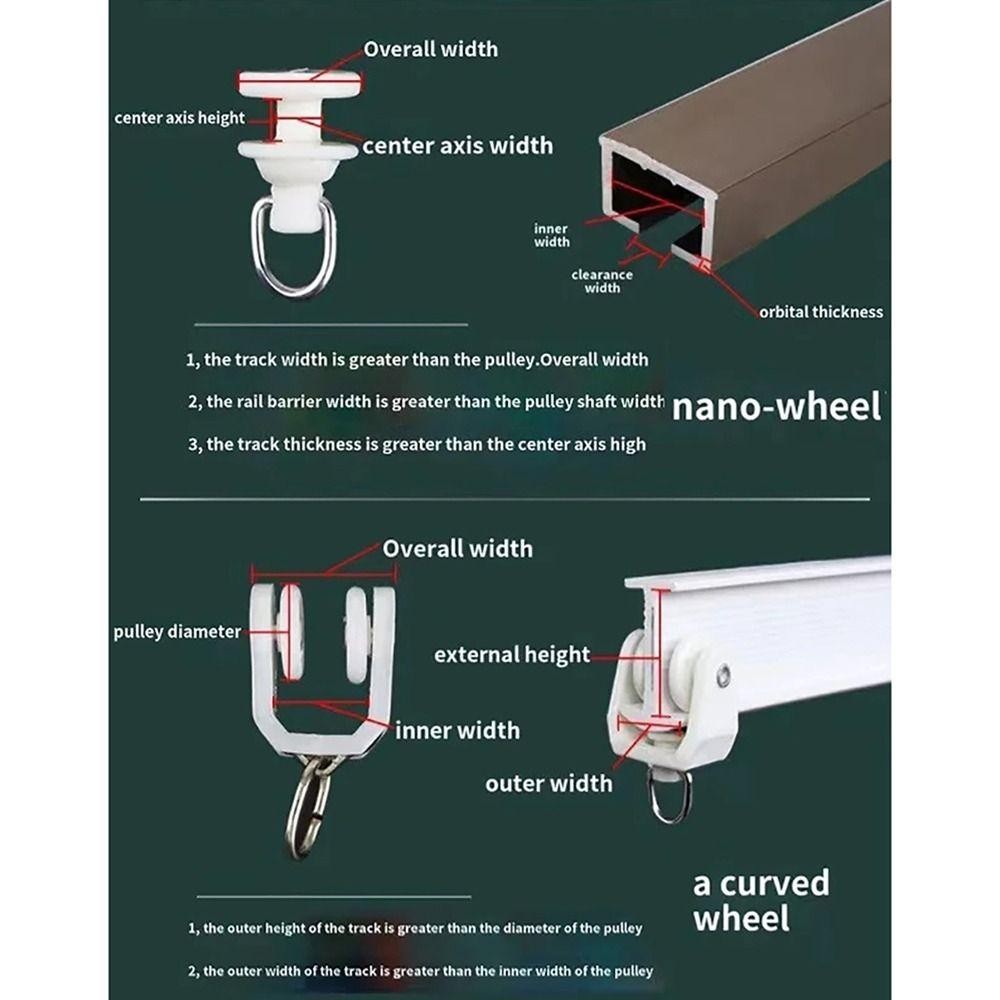 ARREBUL 10Pcs Curtain Wheels Rail, Furniture Hardware Straight Curved ...