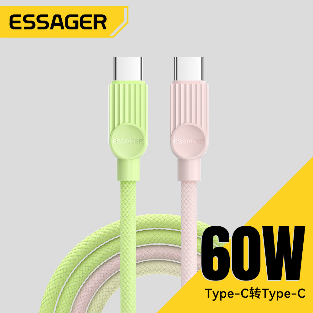 ESSAGER 60W Super Fast Charging Data Cable Type-C to Type-C Dual Color ...