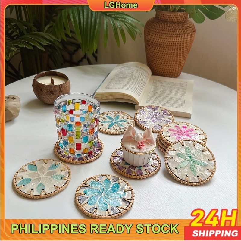 Rattan Shell Cup Mat 10cm Colorful Seashell Cup Mat Insulation Pad ...