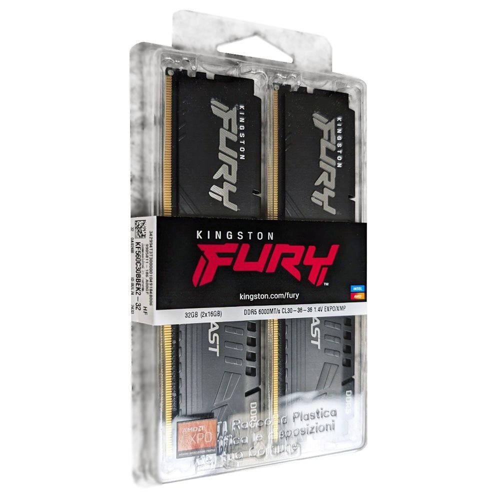 Kingston FURY Beast 32GB (2x16GB) DDR5-6000 SDRAM CL30 UDIMM Desktop ...