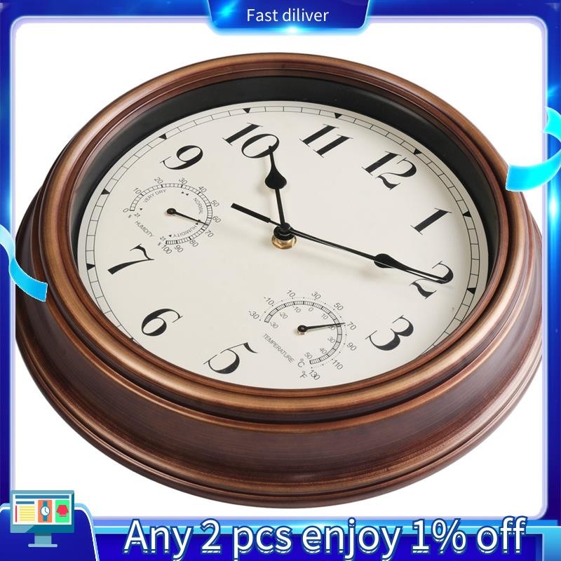 12inch Wall Clock,Retro Waterproof Clock with Displays Thermometer ...