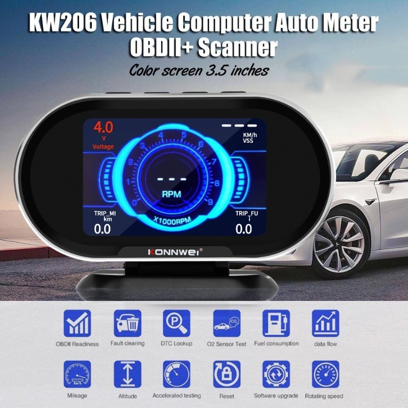 【2025 New】KONNWEI KW206 Car OBD2 Scanner+HUD 2-in-1 Auto Code ...