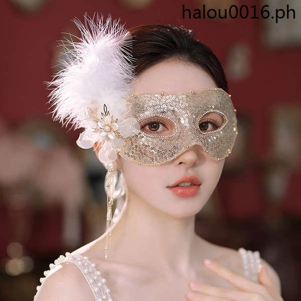 Golden Veil Mask Half-Face Female Antique Feather Stage Performance ...