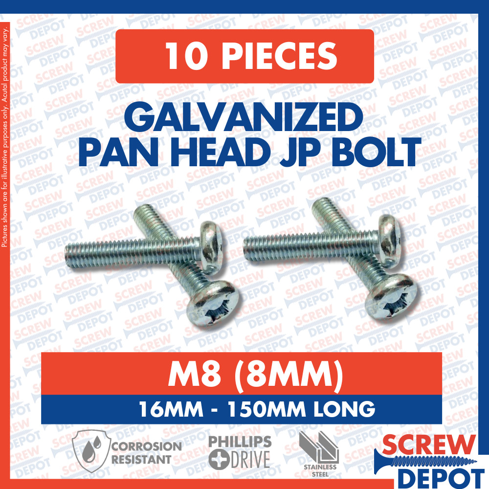 10PCS M8 ( 8MM ) JP Roundhead Stove Bolt / Round Pan Type Machine Bolt ...