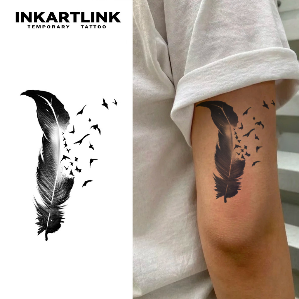 Inkartlink Feather temporary tattoo stickers, waterproof long-lasting magic tattoo, lasts to 15 ...