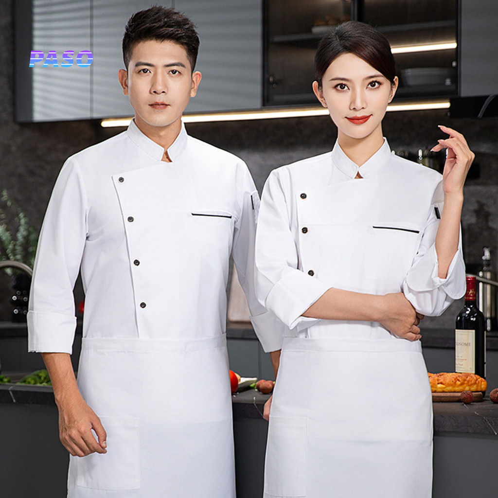 PSO-Chef Uniform Stand-Up Collar Design Long Sleeve Men Women Tops ...