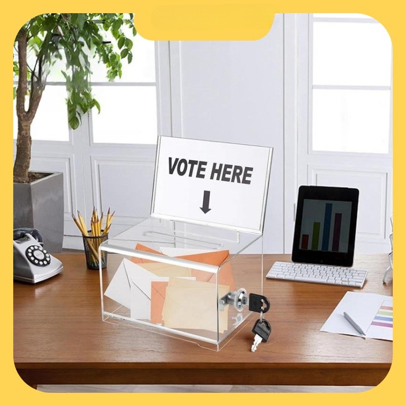 Tip Box Donation Box Acrylic Vote Box Clear Ballot Box with Sign Holder ...