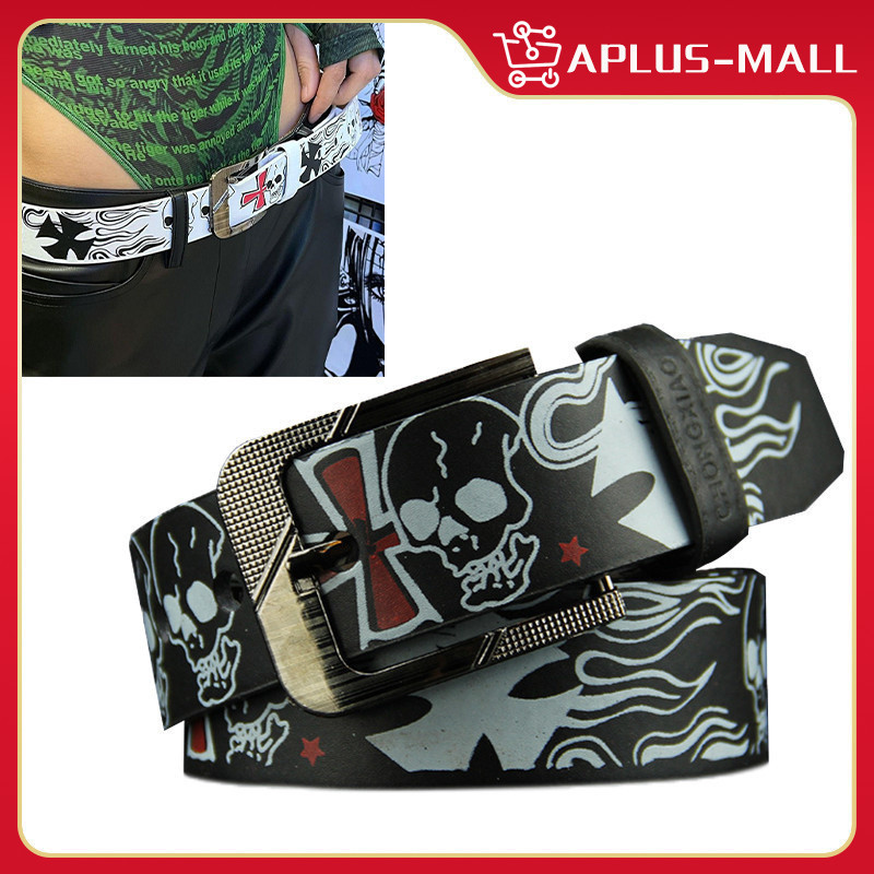 Skull Belt PU Leather Belt Skeleton Pattern Belt Personalized Vintage ...