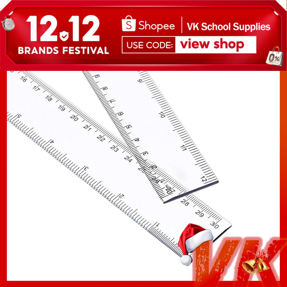 VK 30CM Clear Plastic Ruler 12Inch Standard Rulers Straight Ruler ...