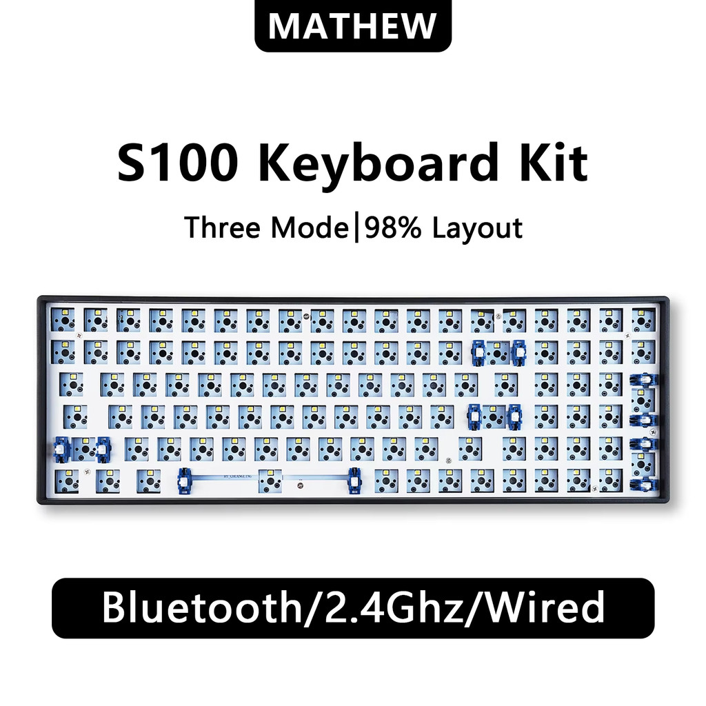（White Light) Mathew Tech S100 Three Mode Mechanical Keyboard Barebone ...