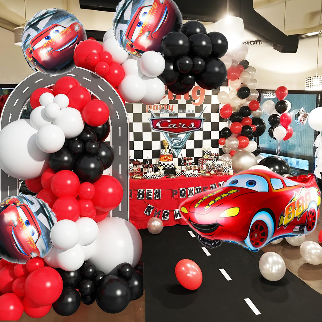 Racing Car Balloons Arch Garland Kit, Red and Black White Checkered ...