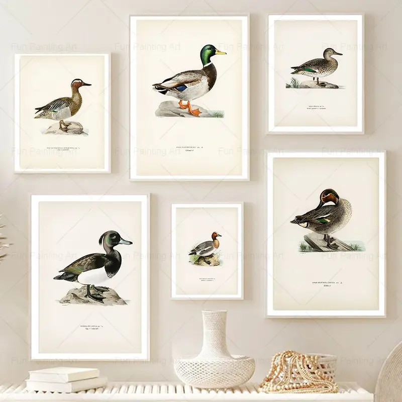 Vintage duck prints, rustic Mallard, duck, birds, Lake, wall art, Retro ...