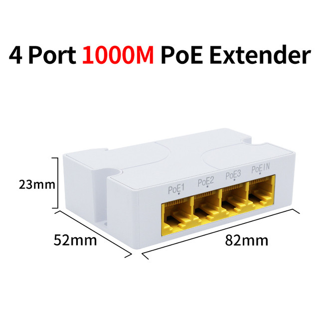 4 Port 100/1000M POE Extender Gigabit Network Switch Repeater IEEE802.3af/at Plug&Play for PoE ...