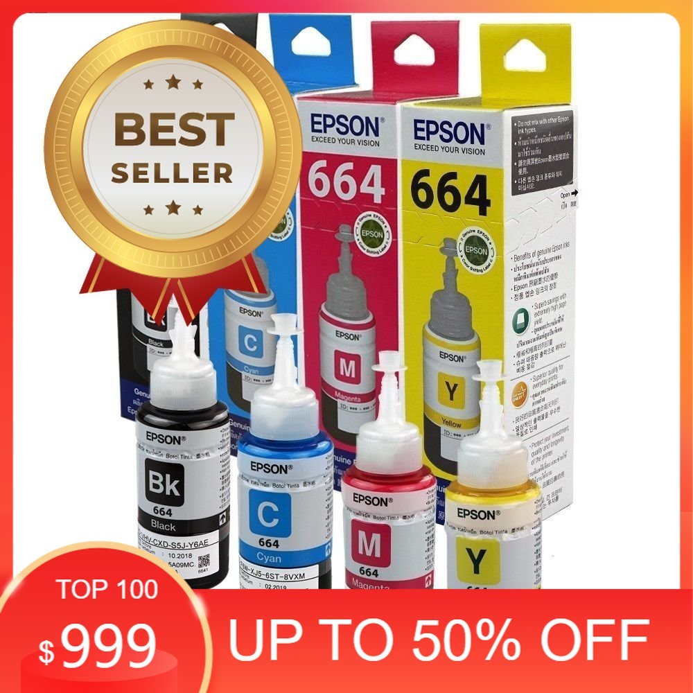 PRINTER INKS T664 Ink Bottle 70ml (Black/Cyan/Yellow/Magenta) Bottled ...