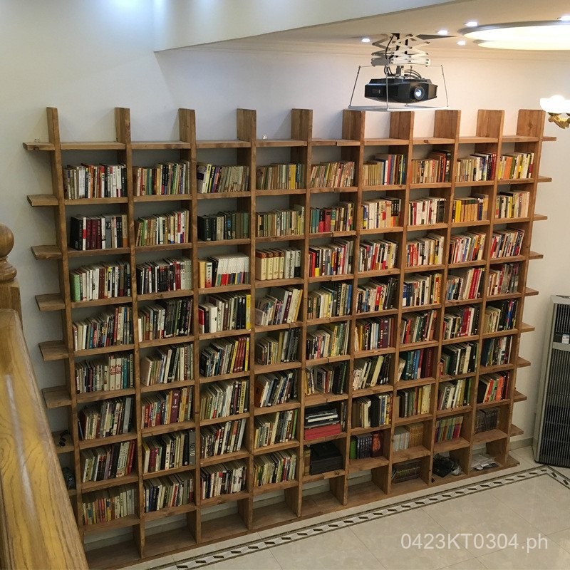 Customizable Wall-Mounted Bookshelf Grid Rack Customizable Old Elm Wood ...