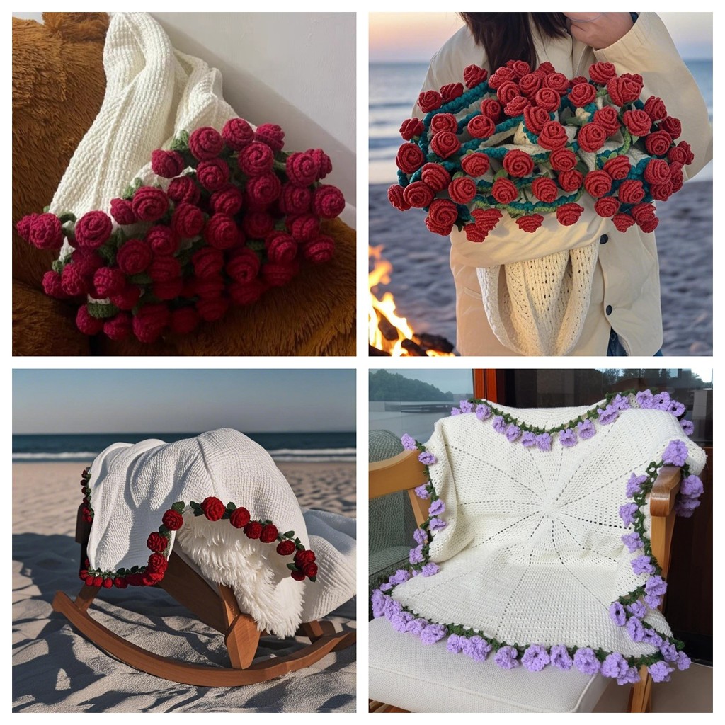 Rose Blanket DIY Material Package Romantic Rose Bouquet Handmade ...