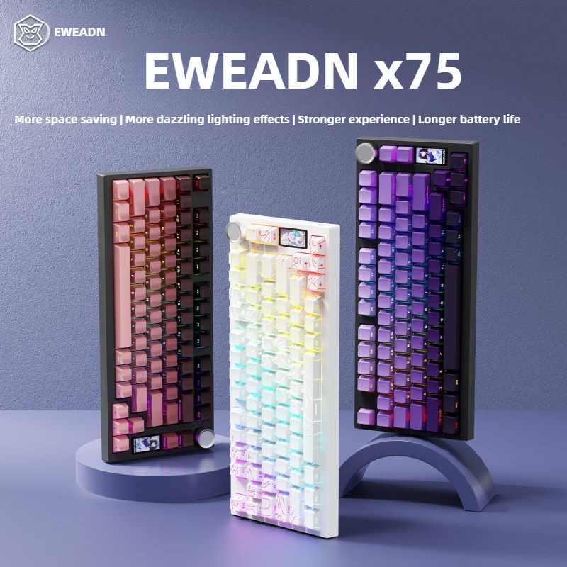 EWEADN X75 Customized Mechanical Keyboard Wireless Bluetooth Three Mode Hot Swappable Side Print ...
