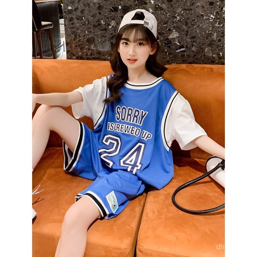 Girls' Basketball Outfit for Big Kids Summer Two-Piece Short Sleeve Set ...