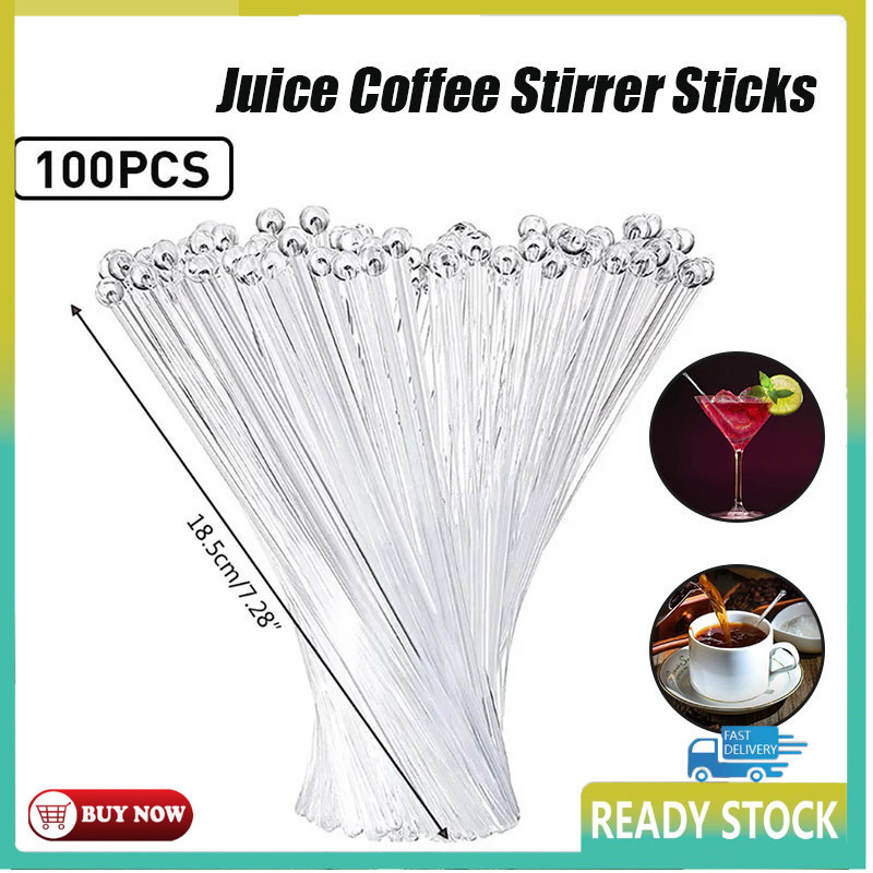 100pc/pack Transparent Coffee Stirrer/Plastic Drink Bar Swizzle Stick ...