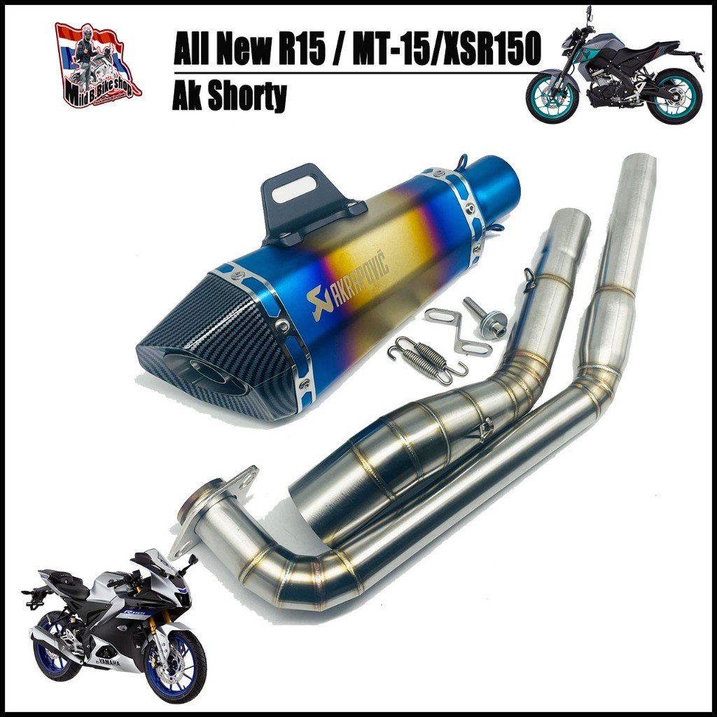 All new R15/MT-15 Exhaust Pipe Kit Ak Shorty 12 Inches Long Big 3.5 ...