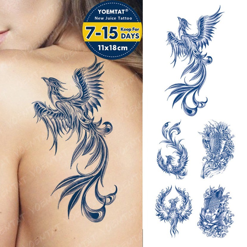 Juice Ink Lasting Waterproof Temporary Tattoo Sticker Japanese Phoenix ...