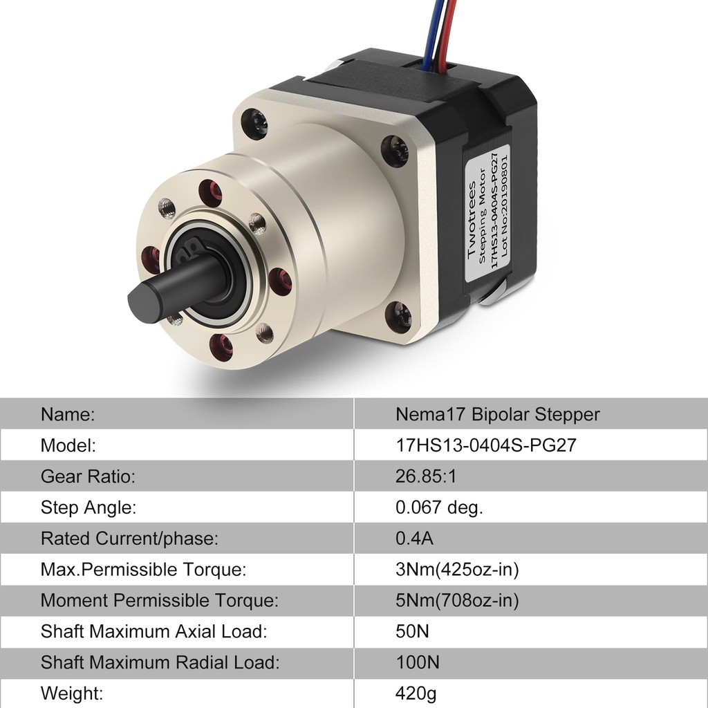 Nema 17 Stepper Motor 17HS13-0404S-PG27 L=33mm w/ Gear Ratio 27:1 ...