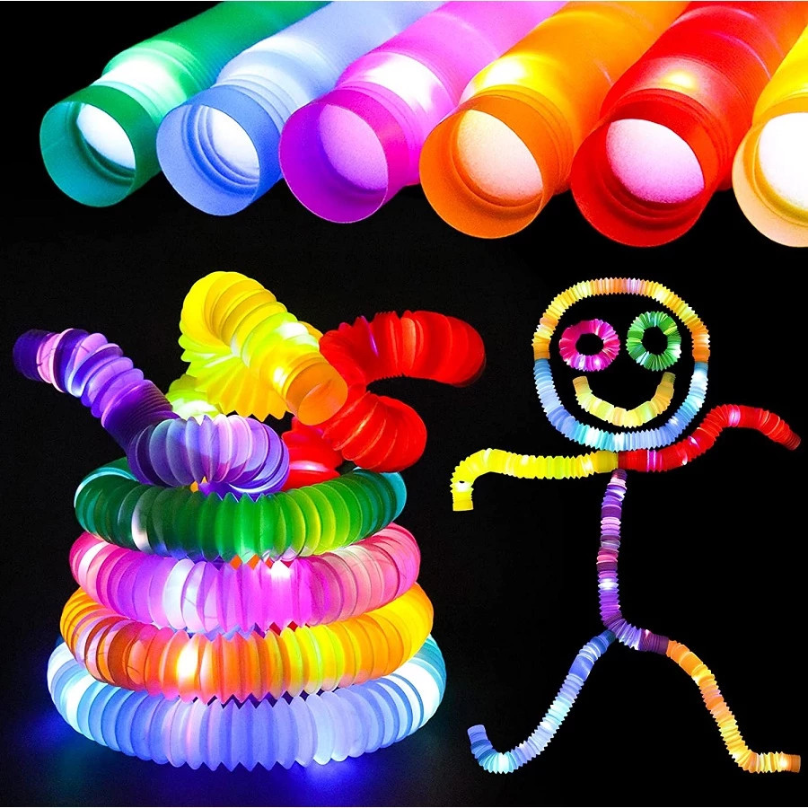 LED Lights Flashing Bellows Telescopic Pop Tube Toys LED Light Pop ...