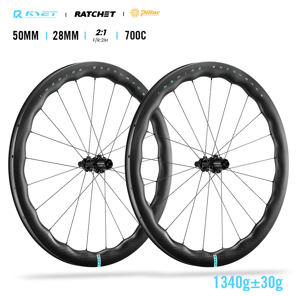 RYET Wheelset Ultralight 700C Road Carbon Wheels Sinusoidal Bicycle Rimsets Tubless Clincher ...