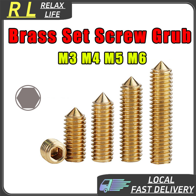 RL Brass Set Screw Grub Hex M3 M4 M5 M6 Copper Stainless Steel Gold Tip ...