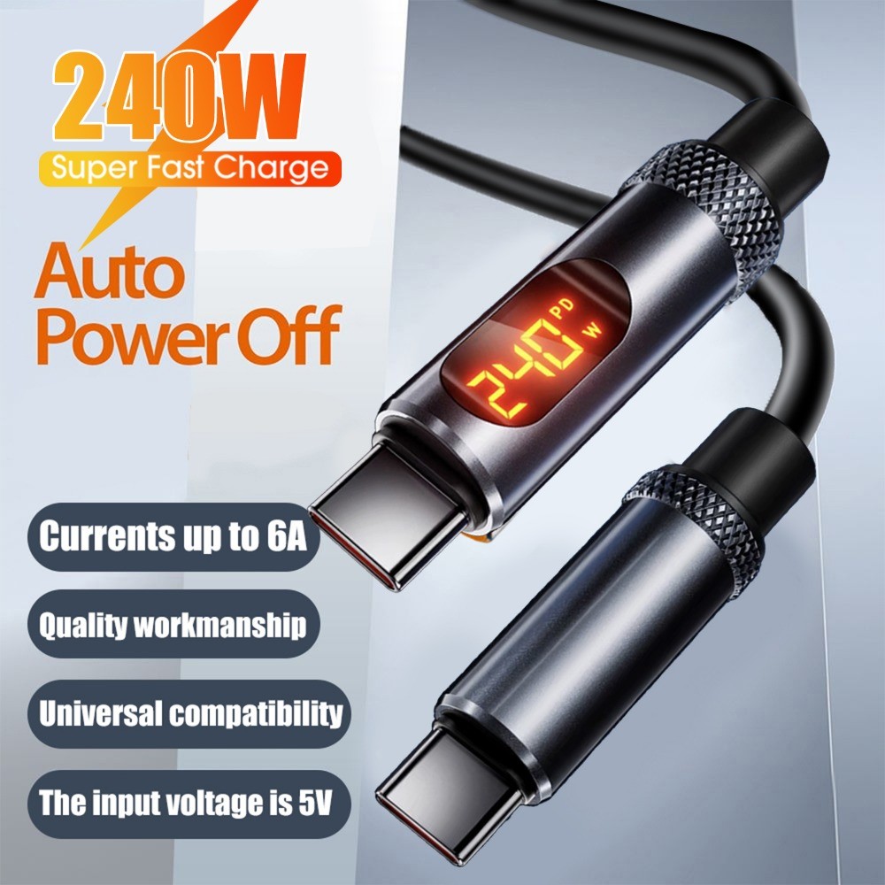 240W Super Fast Charging Cable Real-time Digital Display Type C To Type ...