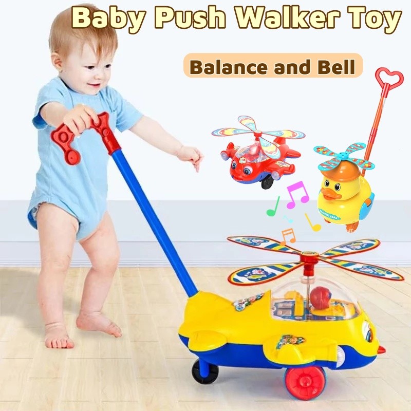 Baby Push Walker Toy Learning Walker with Handle Kids Cartoon Airplane ...