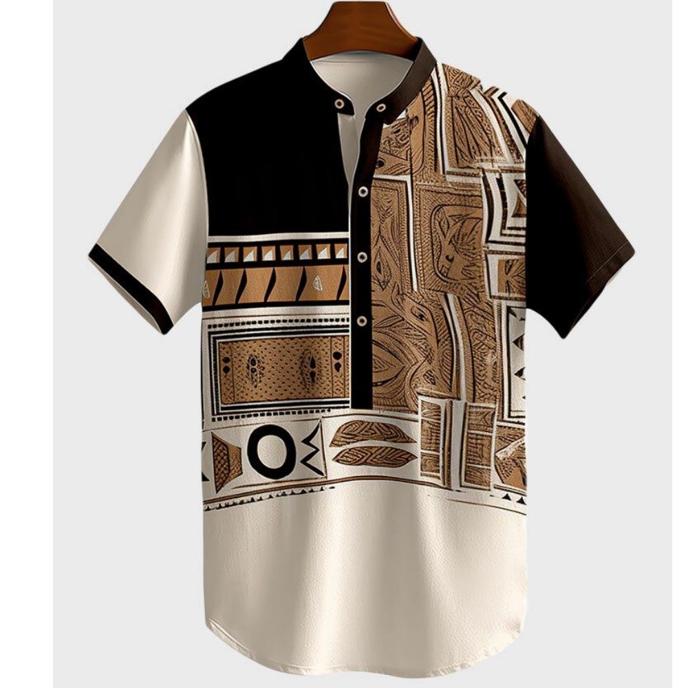 Ethnic Style Men's Henley Shirt Retro Barong 3D Pattern Printed ...