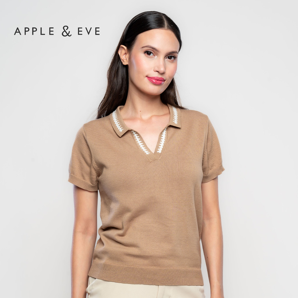 Apple & Eve Torrance Embroidered Collar Flat Knit | Shopee Philippines